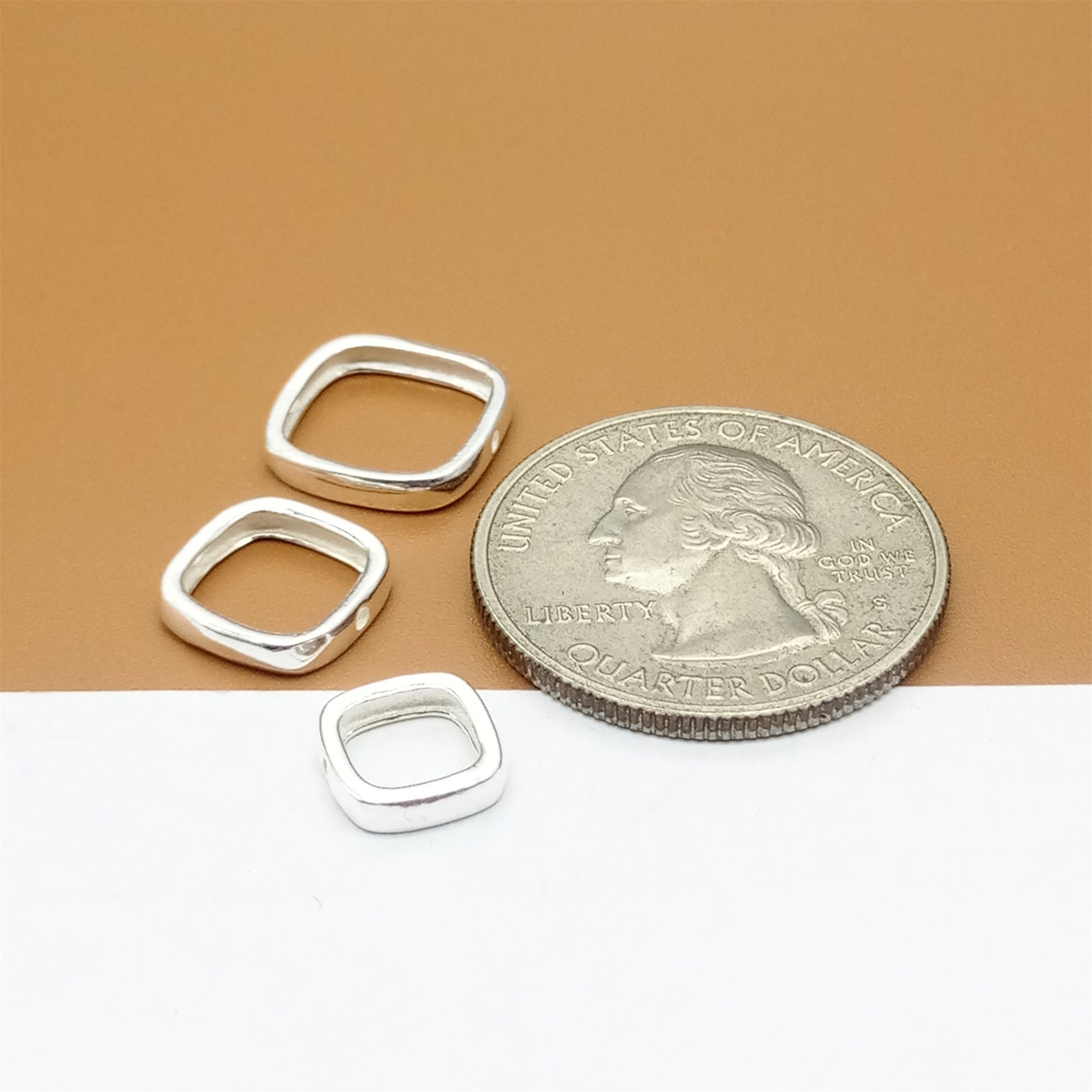 4 Sterling Silver Square Bead Frames, 925 Silver Bead Square Frames for ...