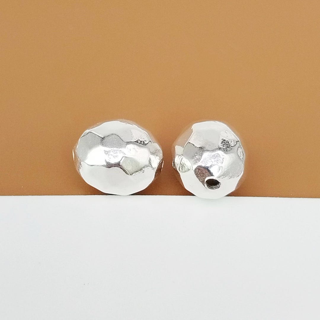 Sterling Silver Hammered Bead, 925 Silver Hammered Oval Bead, Shiny ...