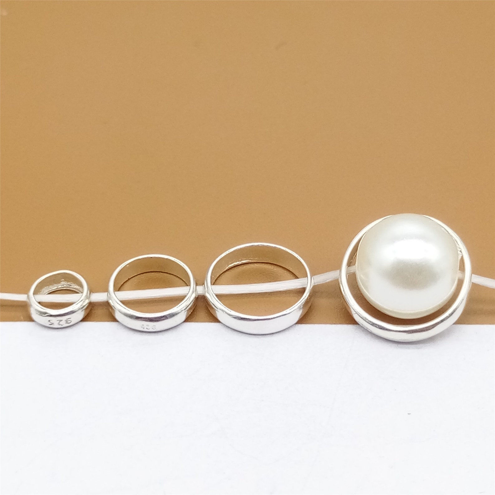 10 Sterling Silver Bead Frames Fits 4mm, 6mm, 8mm, 10mm Pearls Beads ...