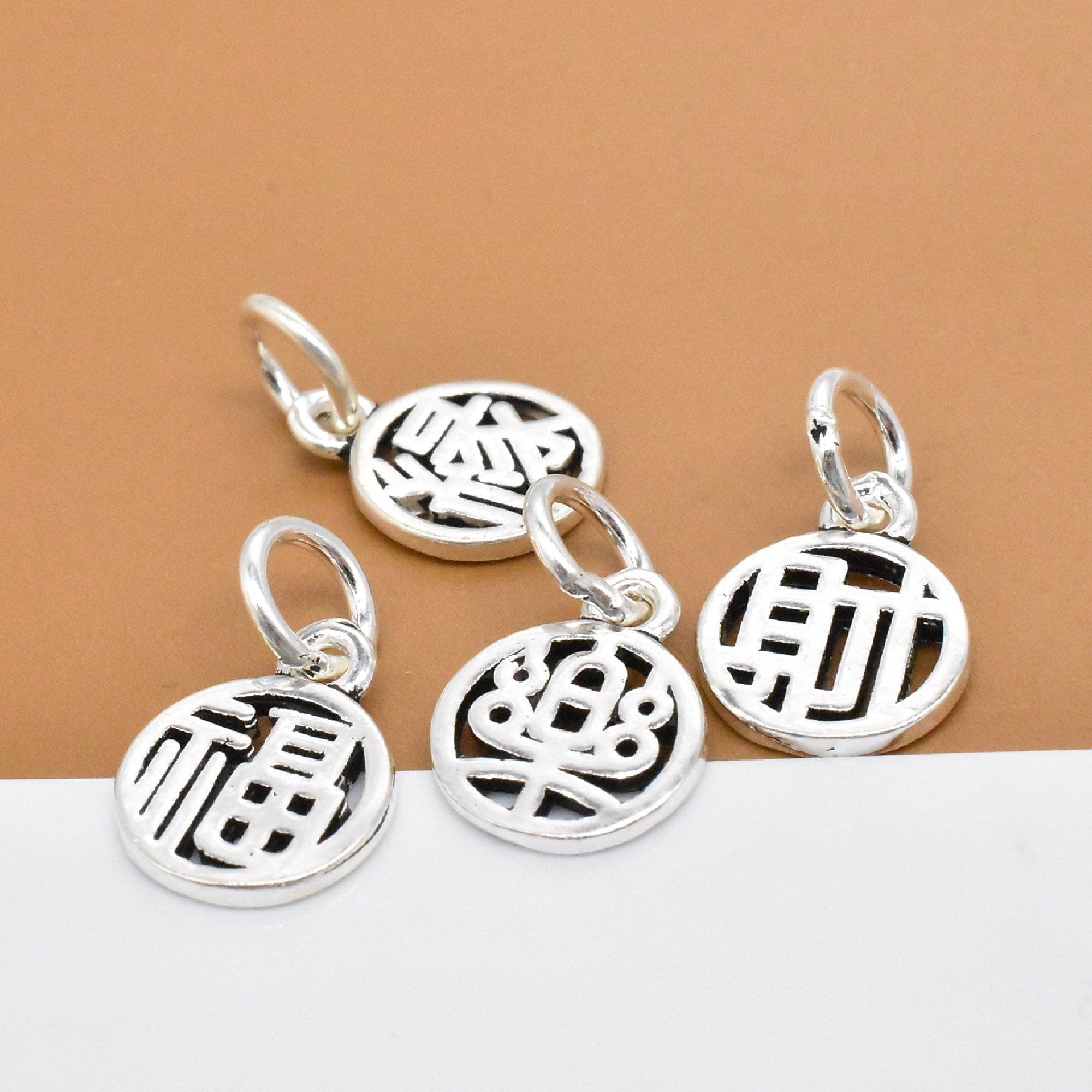 6 Sterling Silver Chinese Character Charms 925 Silver Good - Etsy