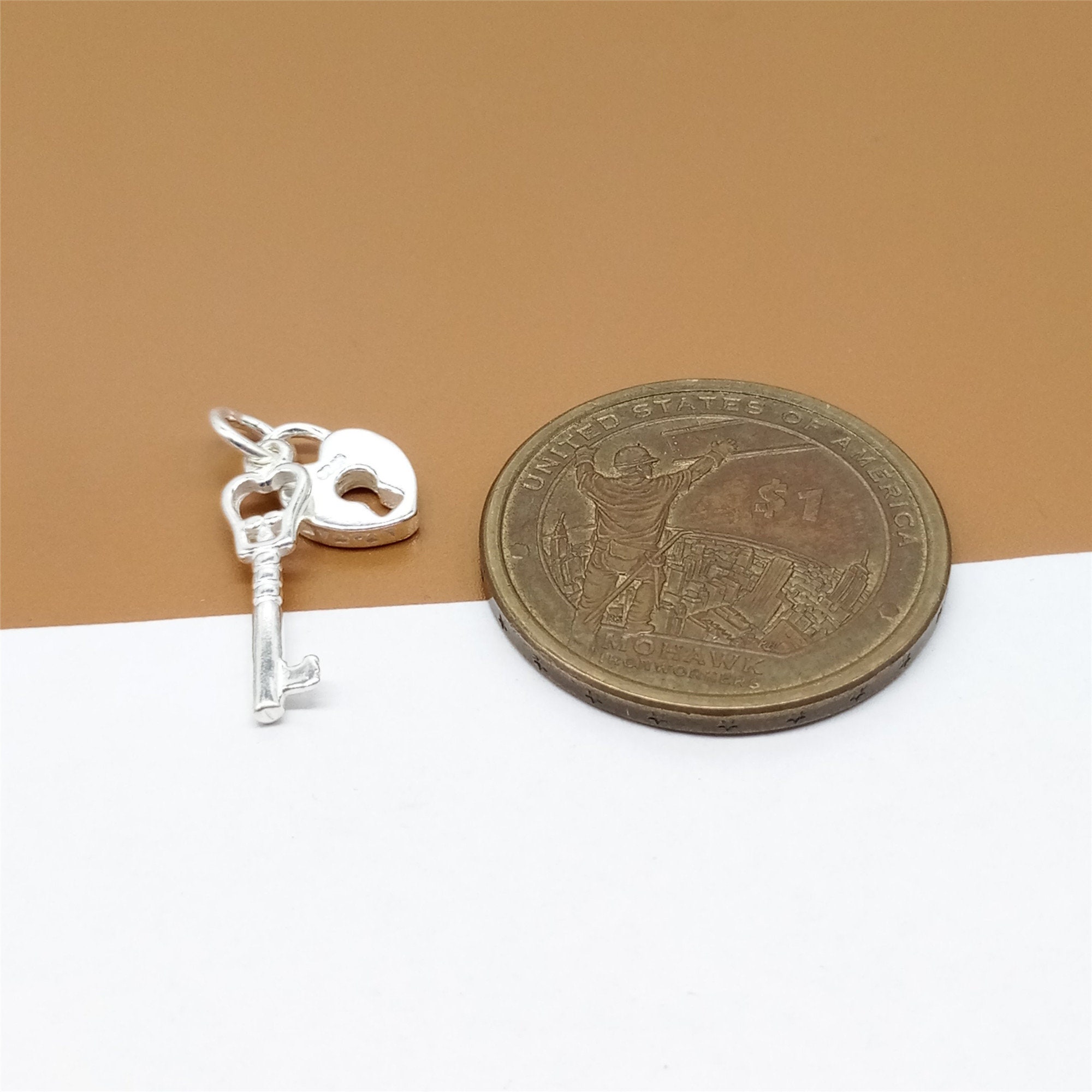 4 Sterling Silver Shiny Key and Lock Charms Love Heart Lock - Etsy