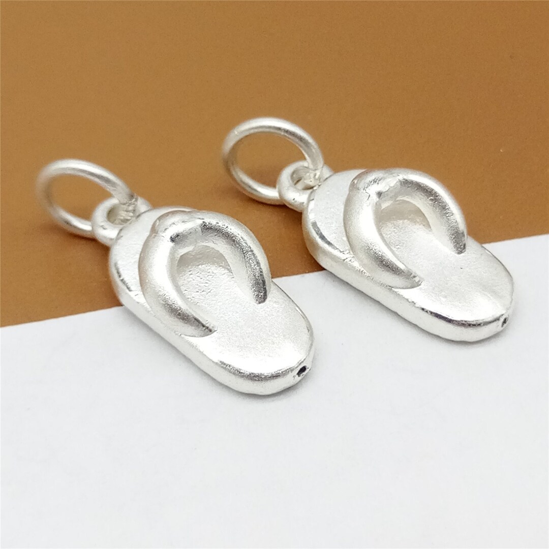4 Sterling Silver Flip Flops Charms 3D, Slipper Charms, Shoe Charms ...