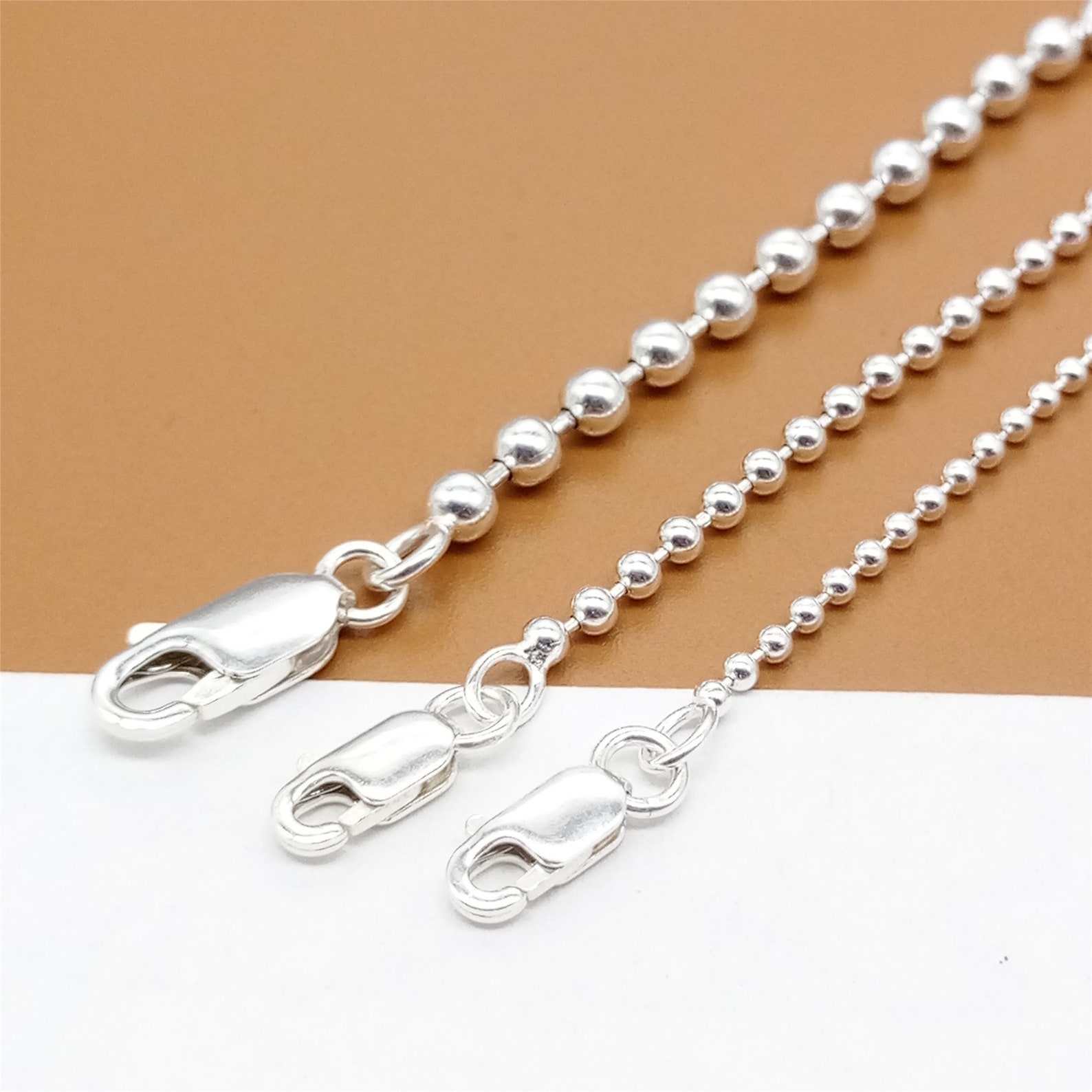 Sterling Silver Bead Chain, Sterling Silver Bead Ball Chain, 925 Silver ...