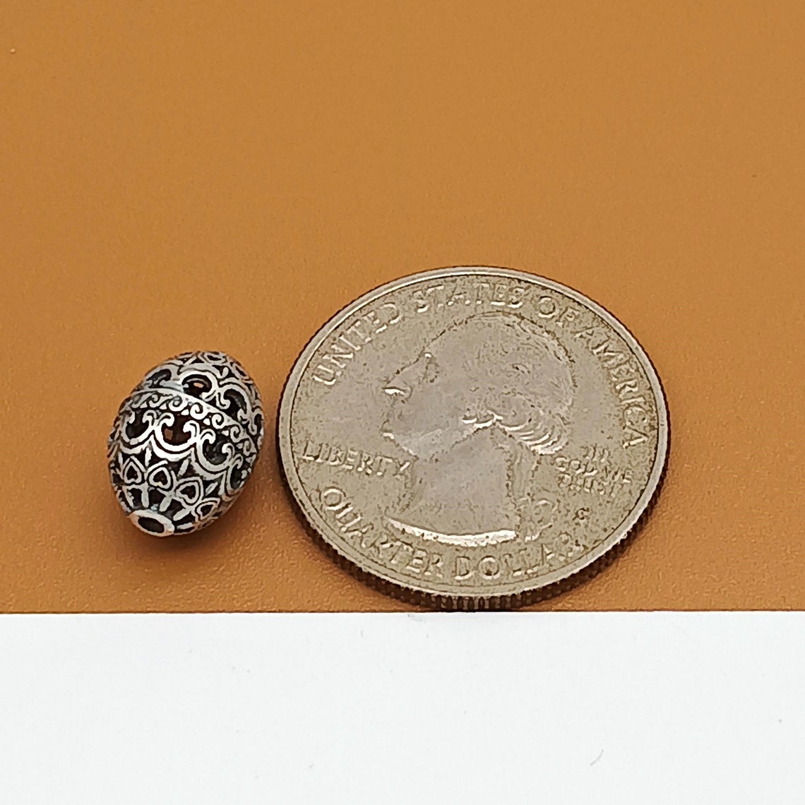 2 Sterling Silver Filigree Olive Bead, 925 Silver Spiral Egg Bead, Love ...