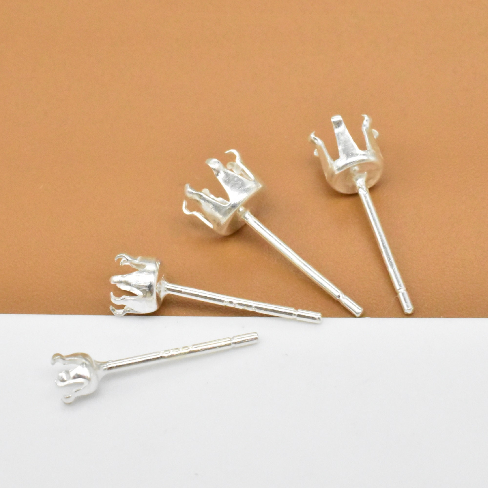 10 Pairs Sterling Silver Claw Earring Setting W/ Backs 925 - Etsy