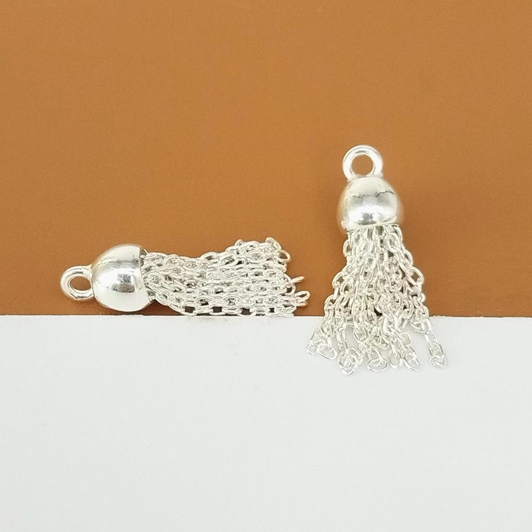 Sterling Silver Small Cable Chain Tassel Charms, 925 Silver Shiny ...