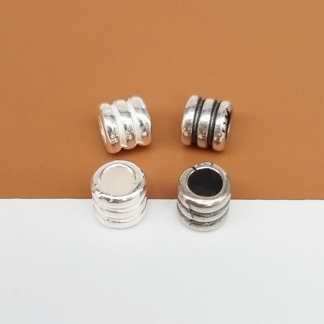 5 Sterling Silver Small Layered Design Beads, 925 Silver Groove Bead ...