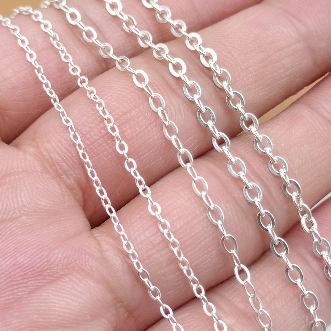 Sterling Silver Flat Cable Chain, Bulk Hammered Cable Chain, Unfinished ...