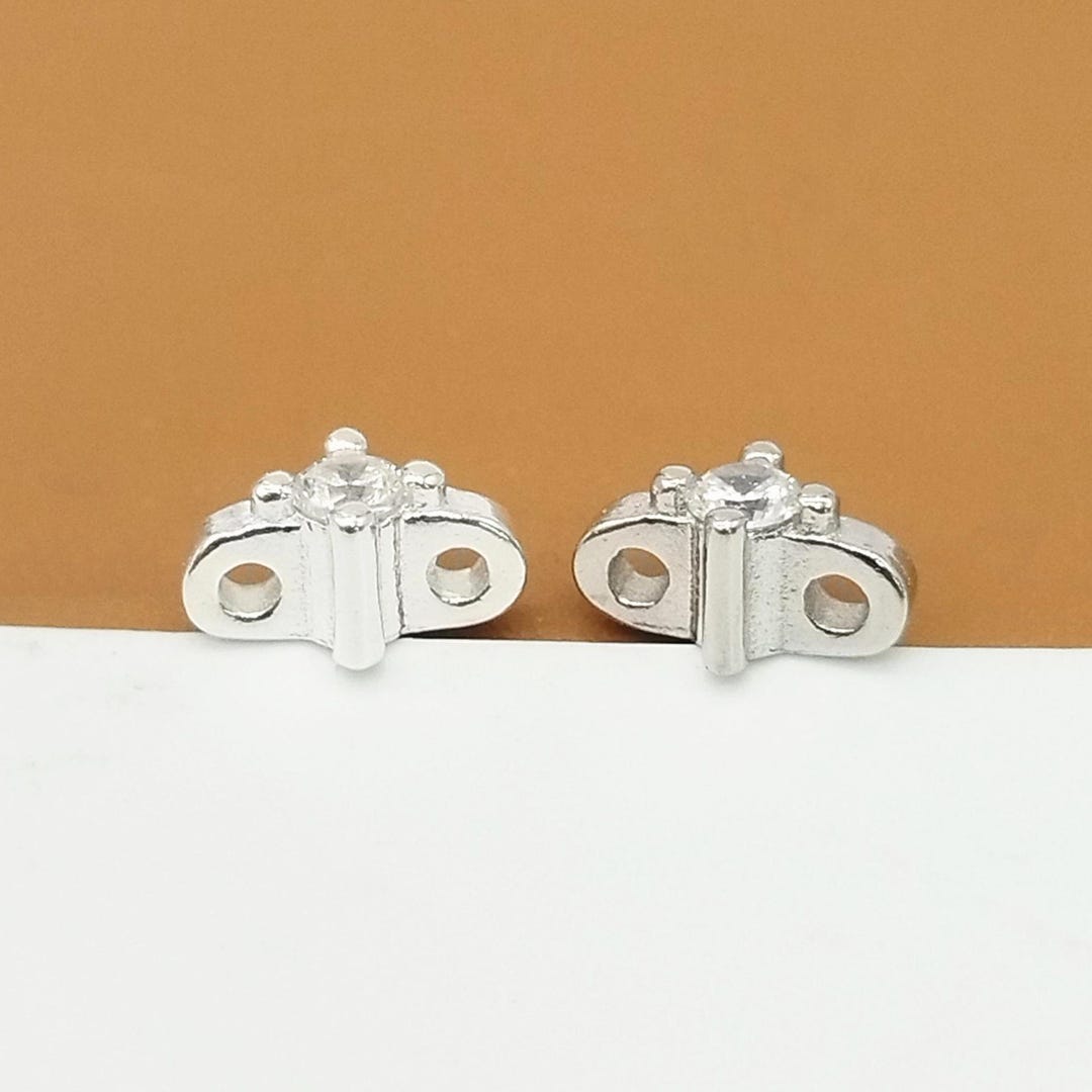 2 Sterling Silver TINY CZ Double Spacer Bead, 925 Silver Rhodium Plated ...