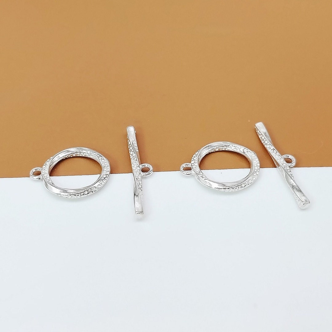 2 Sterling Silver Toggle Clasps, 925 Silver Concave Toggle Clasp, Round ...