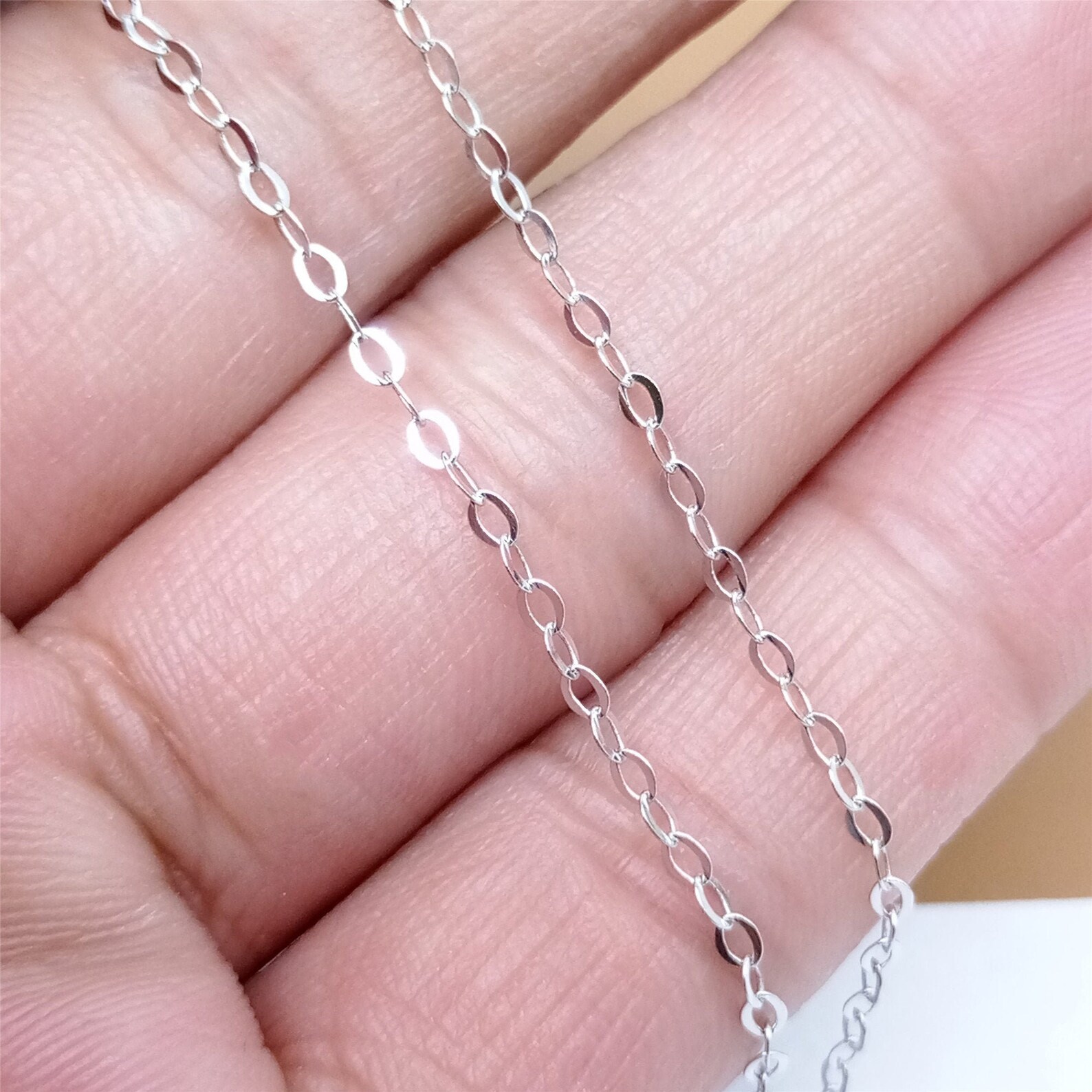 Sterling Silver Dapped Cable Chain W/ Rhodium Plated 925 - Etsy