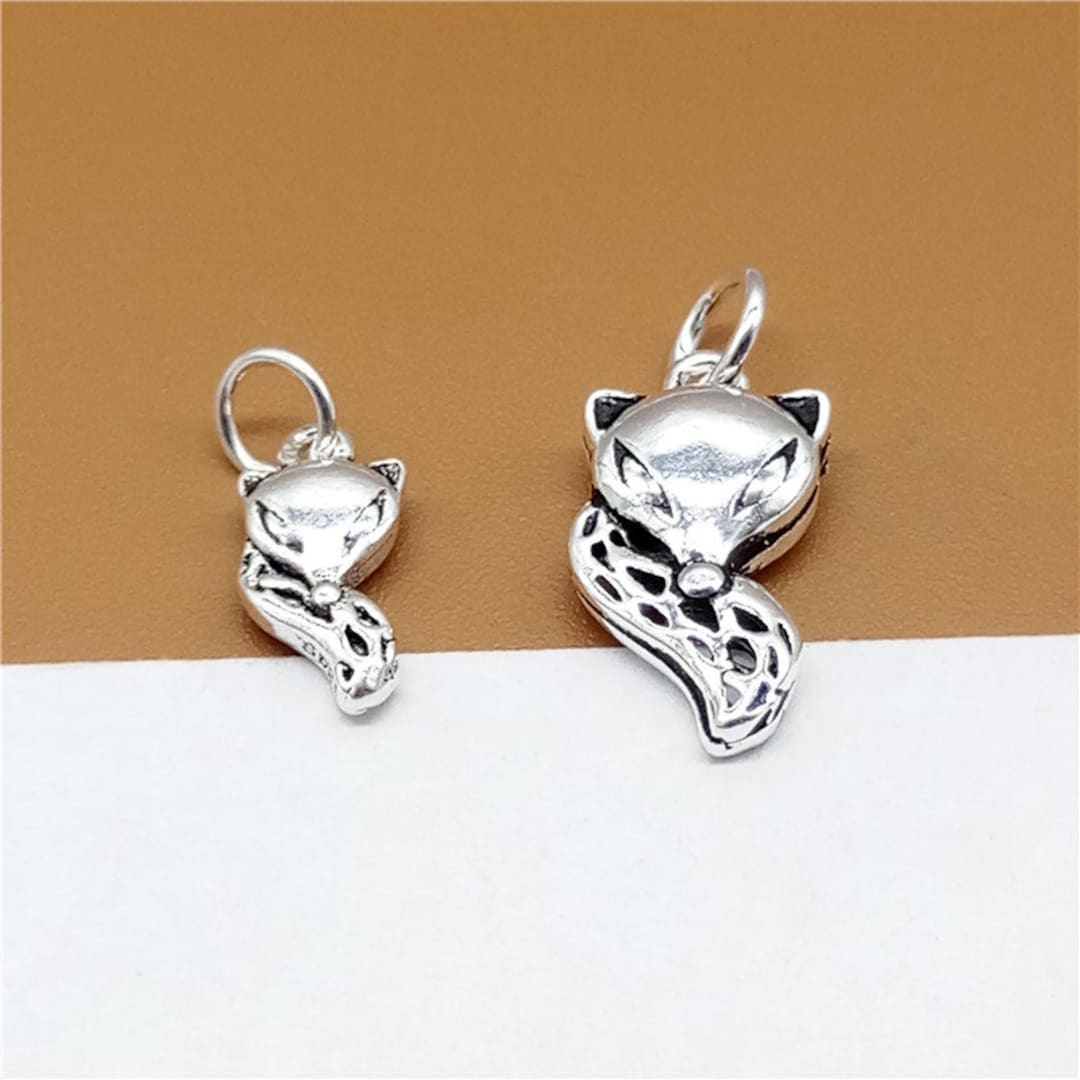 5 Sterling Silver Fox Charms 2-sided, 925 Silver Fox Charms, Small Fox ...