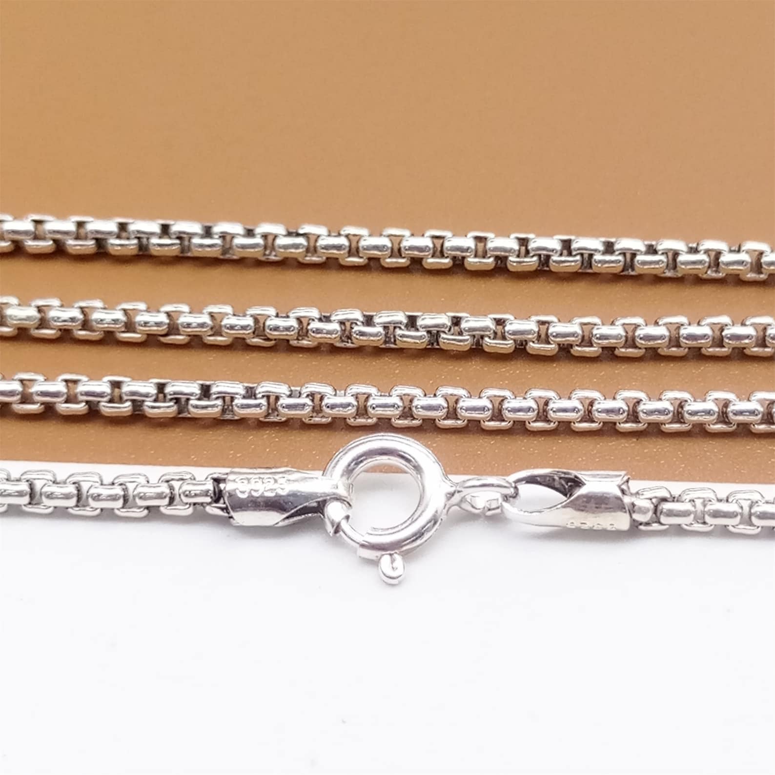 Sterling Silver Round Box Chain Necklace, 925 Silver Round Box Necklace ...