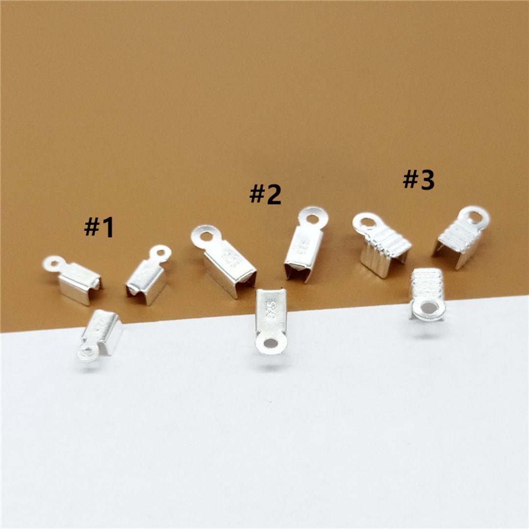10 Sterling Silver Crimp End Tips Caps, 925 Silver Crimp Ends, Fold ...