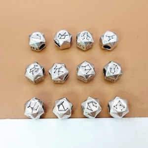 6 Sterling Silver Zodiac Beads, 925 Silver Bead Aries Taurus Gemini ...