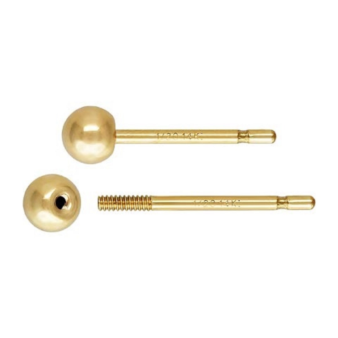 2prs 14K Gold Filled Threaded Ball Earring Post, 3mm Thread Ball Post ...
