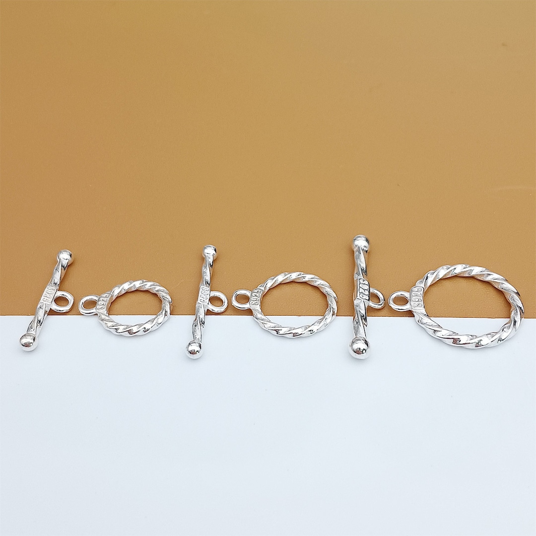 4 Sterling Silver Twisted Toggle Clasps, 925 Silver Toggle Clasps ...