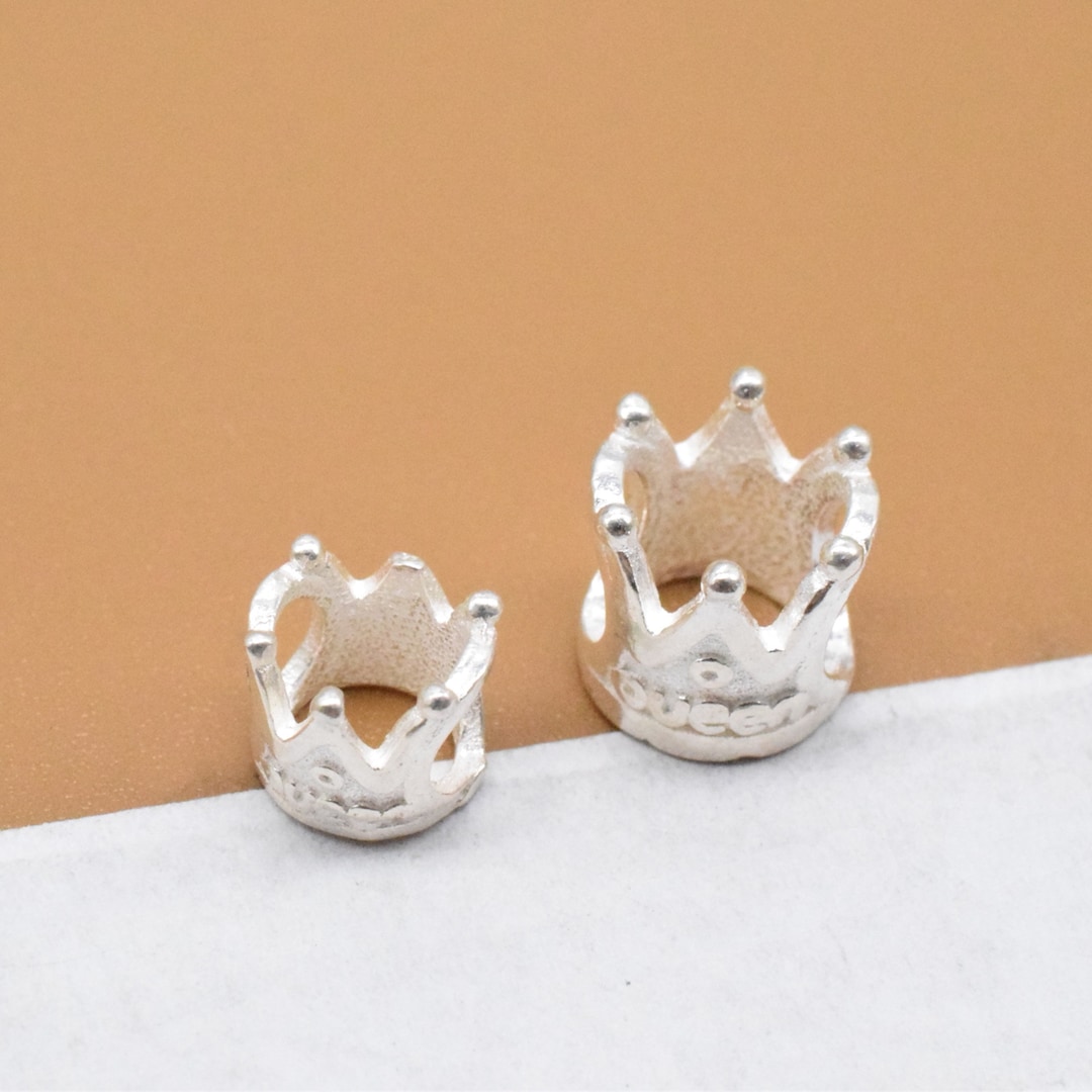 5 Sterling Silver Shiny Crown Beads, 925 Silver Queen Crown Bead, Royal ...