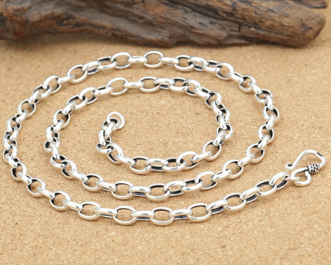 Sterling Silver Oval Rolo Chain Sterling Silver Oval Belcher - Etsy