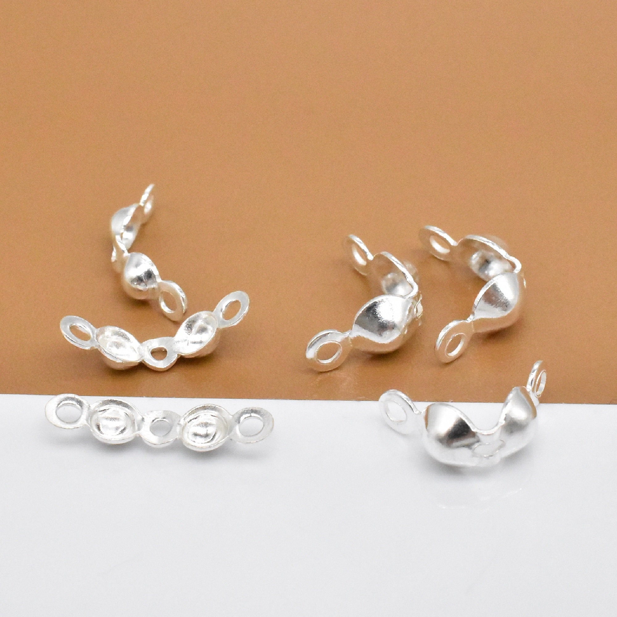 30 Sterling Silver End Tip Covers, 925 Silver Fold Over Crimp Beads ...