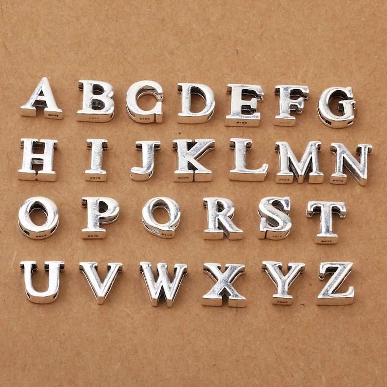 2 Sterling Silver Alphabet Slide Beads 925 Silver Alphabet - Etsy