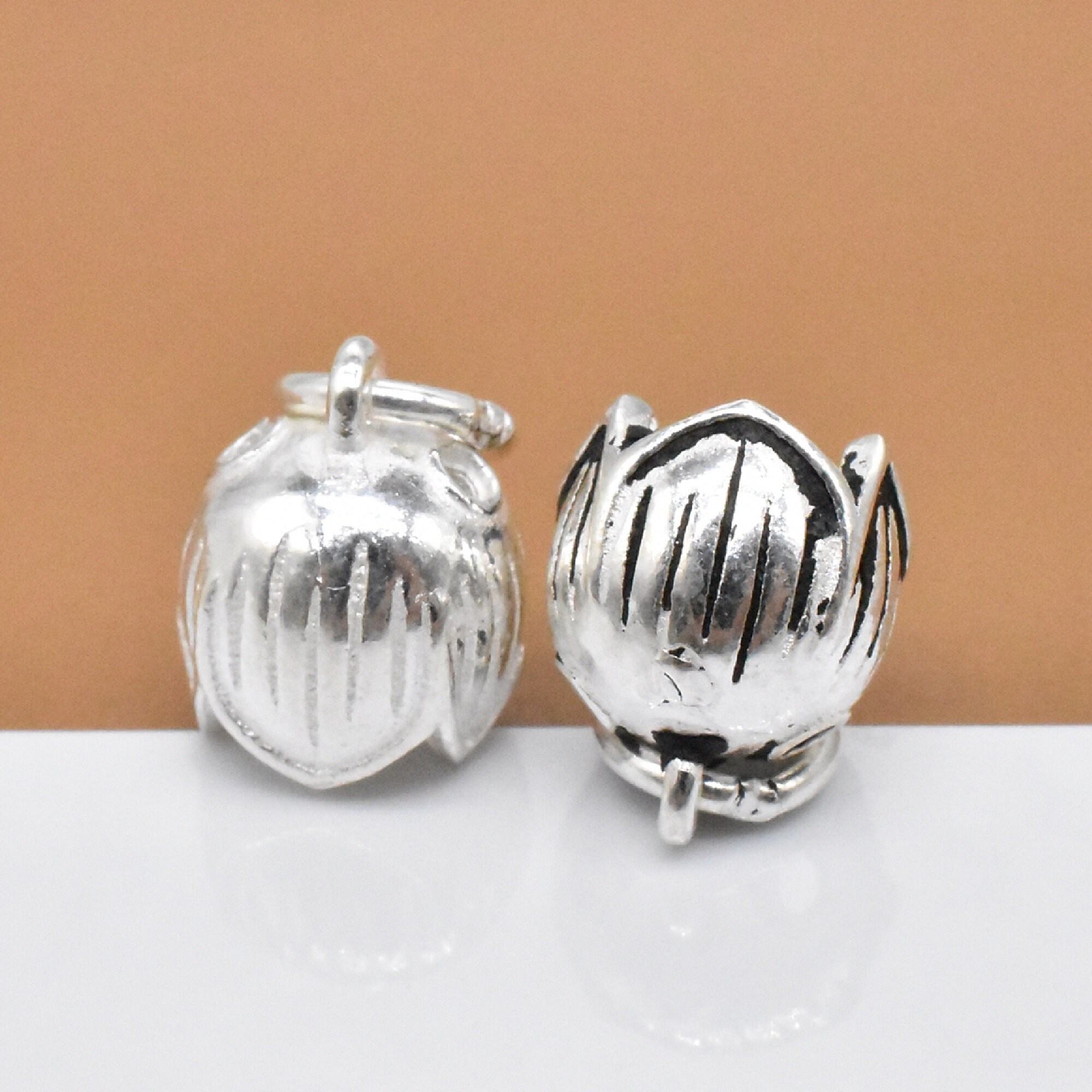 4 Sterling Silver Lotus Pod Charms 925 Silver Lotus Flower | Etsy