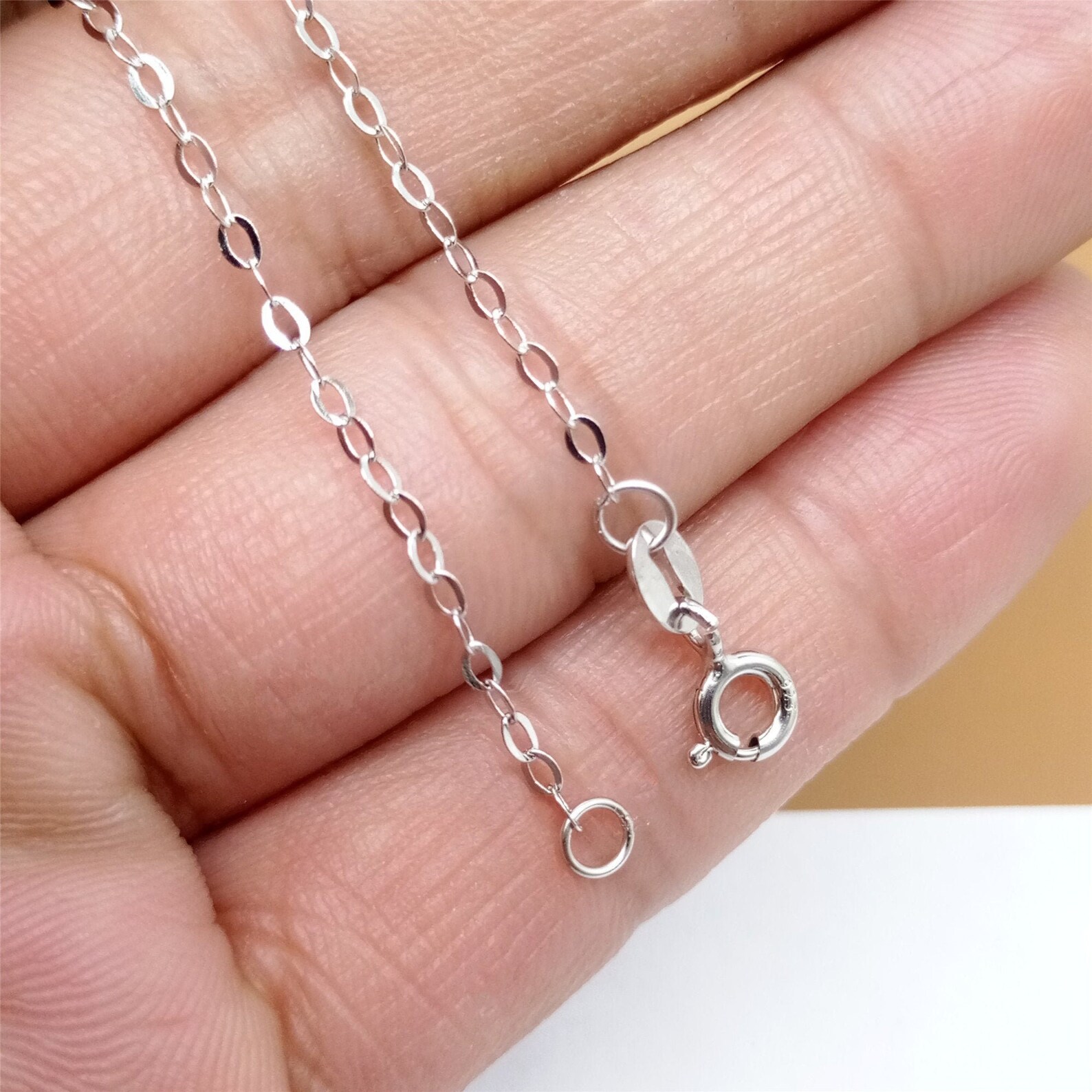 Sterling Silver Dapped Cable Chain W/ Rhodium Plated 925 | Etsy