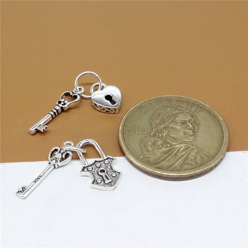 4 Sterling Silver Baby Key and Lock Charms 925 Silver Lock - Etsy