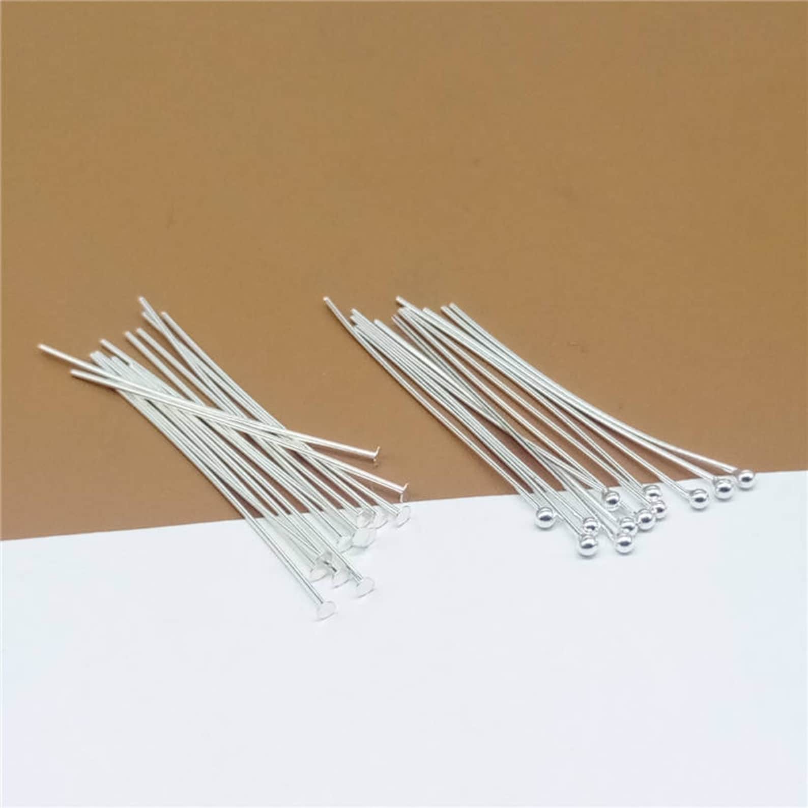 50 Sterling Silver Pins Headpins, Ball Head Pins, Flat Head Pins, 925 ...