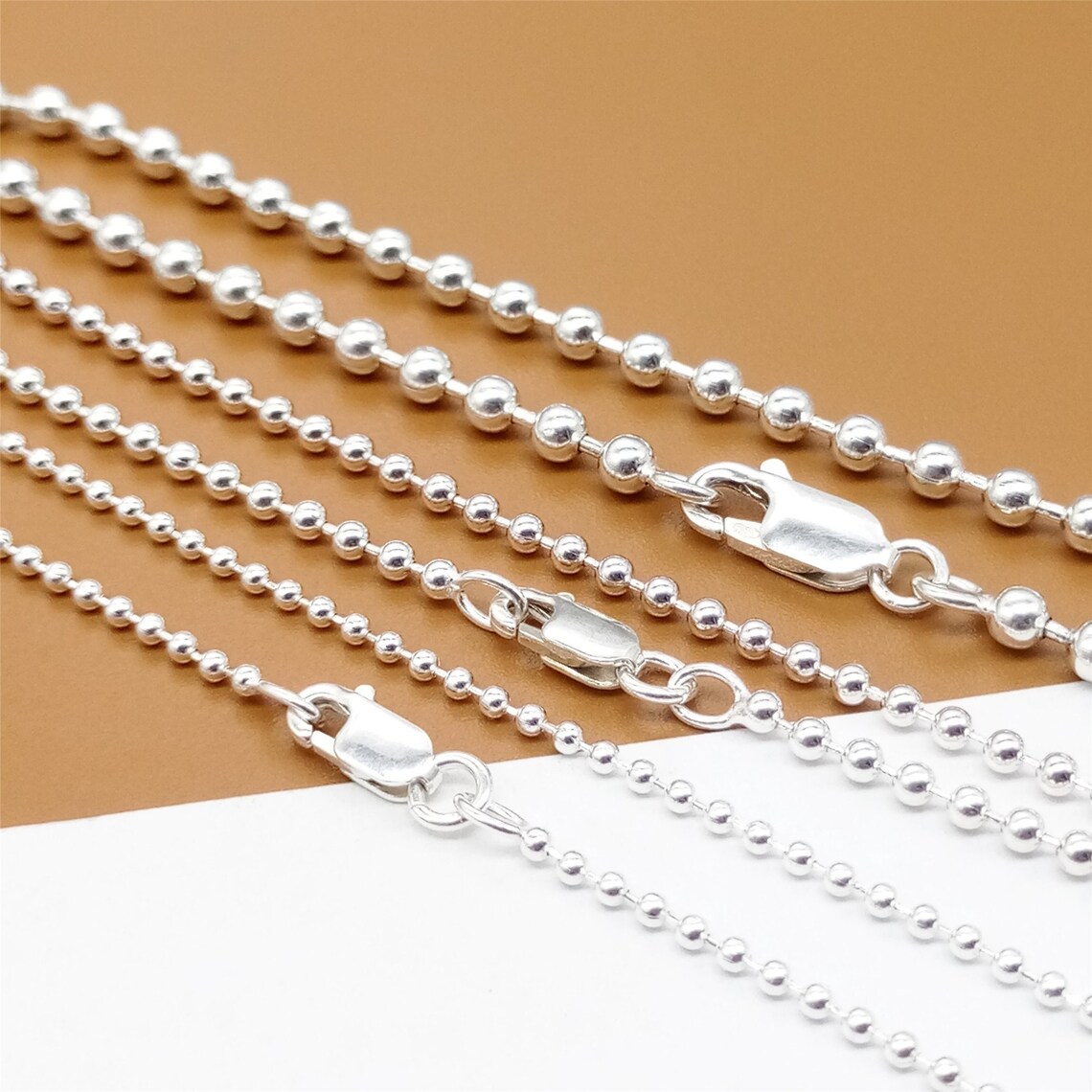 Sterling Silver Bead Chain, Sterling Silver Bead Ball Chain, 925 Silver ...