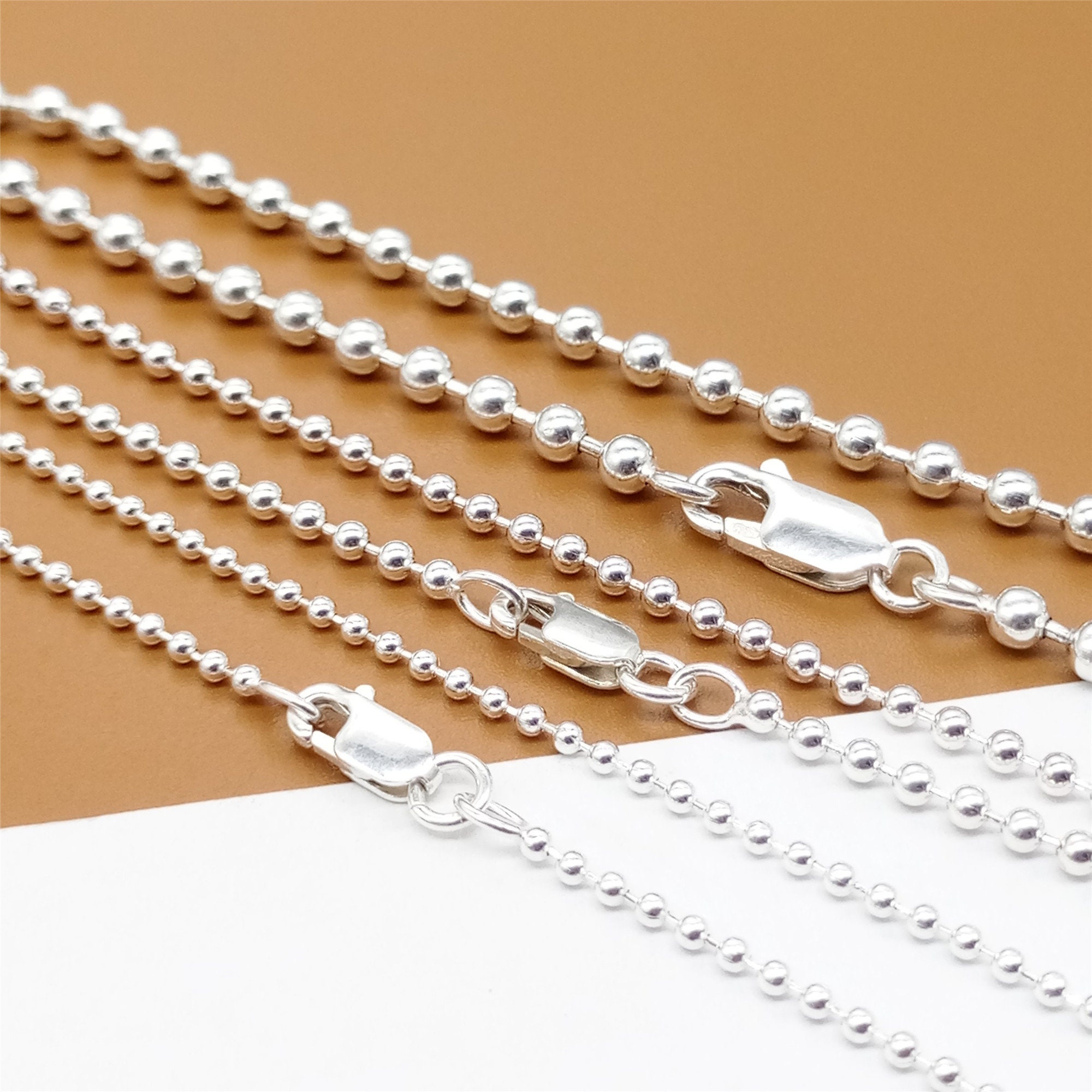 Sterling Silver Bead Chain, Sterling Silver Bead Ball Chain, 925 Silver ...