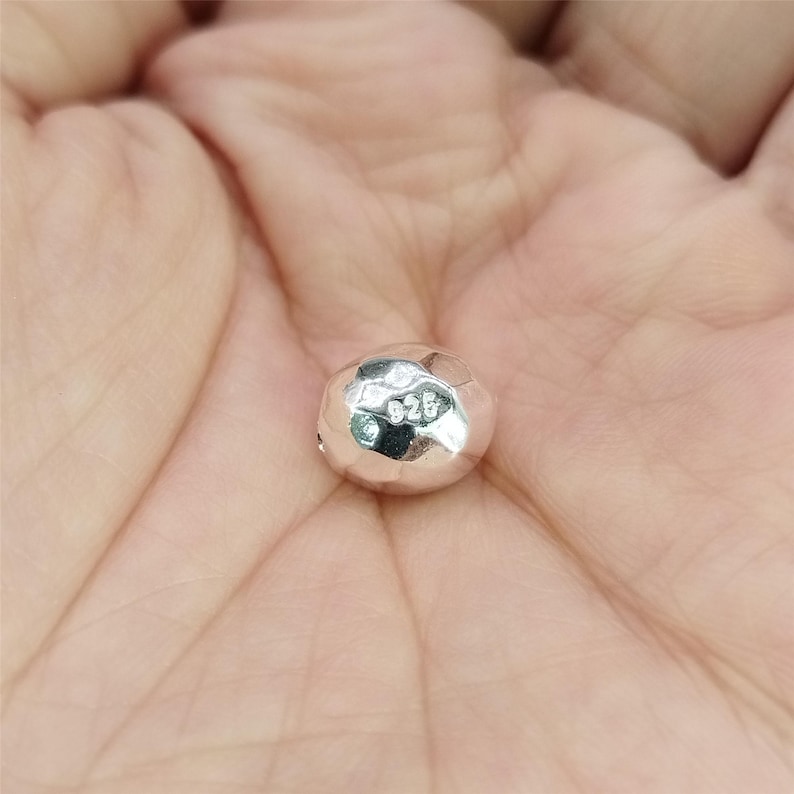 Sterling Silver Hammered Bead, 925 Silver Hammered Oval Bead, Shiny ...