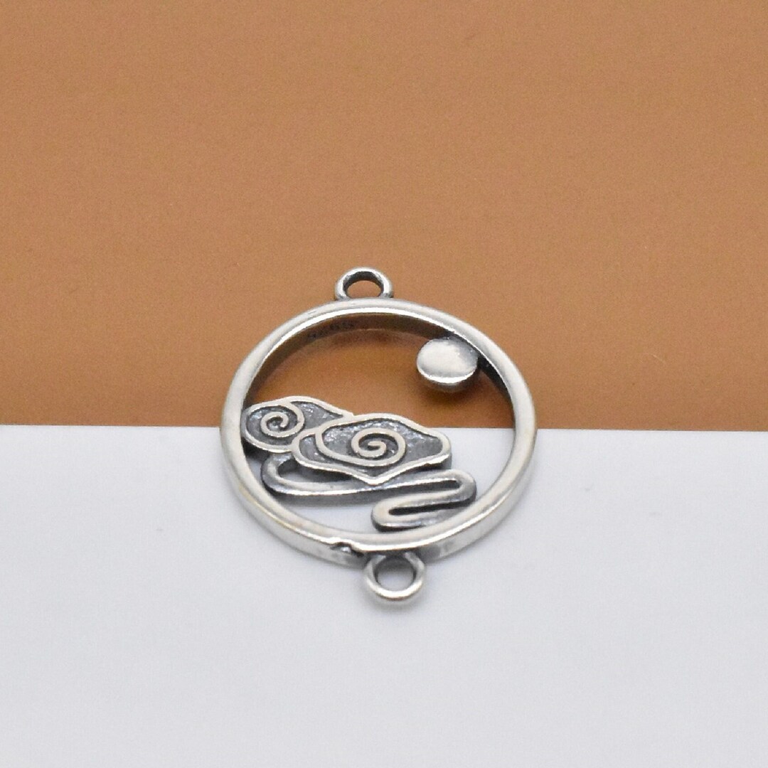 4 Sterling Silver Sunset Connector Charms 2-sided, 925 Silver Sun and ...