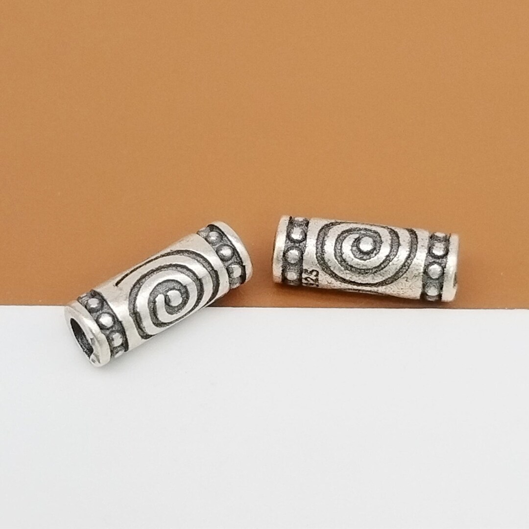 4 Sterling Silver Spiral Tube Beads, 925 Silver Spiral Barrel Bead ...