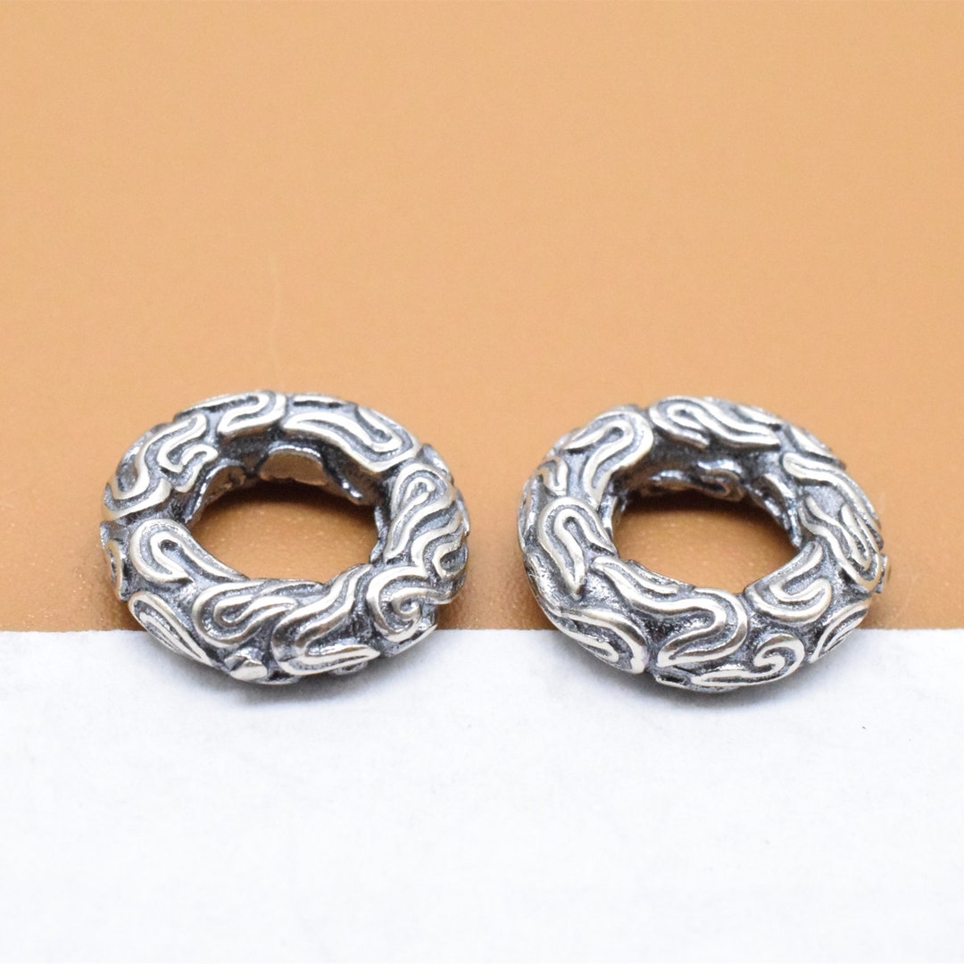 2 Sterling Silver Spiral Beads 2-sided, 925 Silver Decorative Bead ...