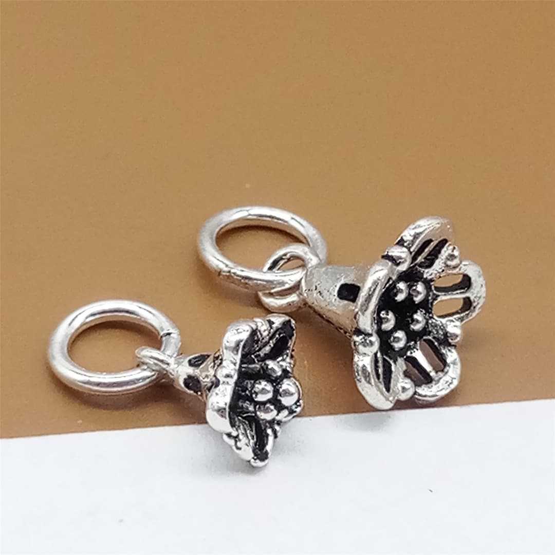 Sterling Silver Blossom Flower Charm 3D, 925 Silver Flower Charm ...