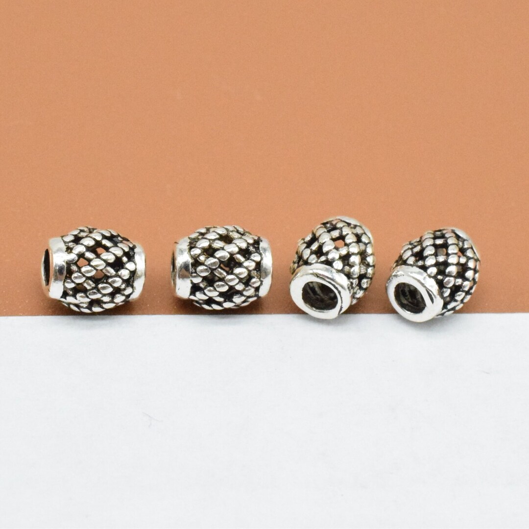 15 Sterling Silver Checked Beads, 925 Silver Oxidized Barrel Bead ...