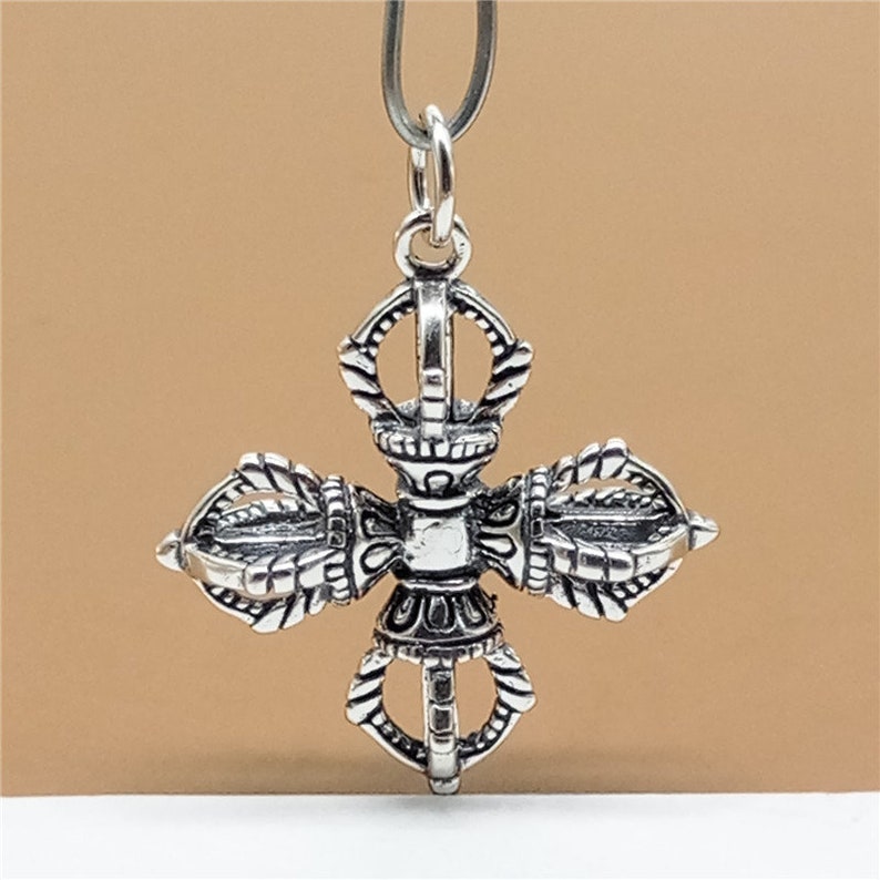 Sterling Silver Double Dorje Pendant , 925 Silver Double Dorje Pendant ...