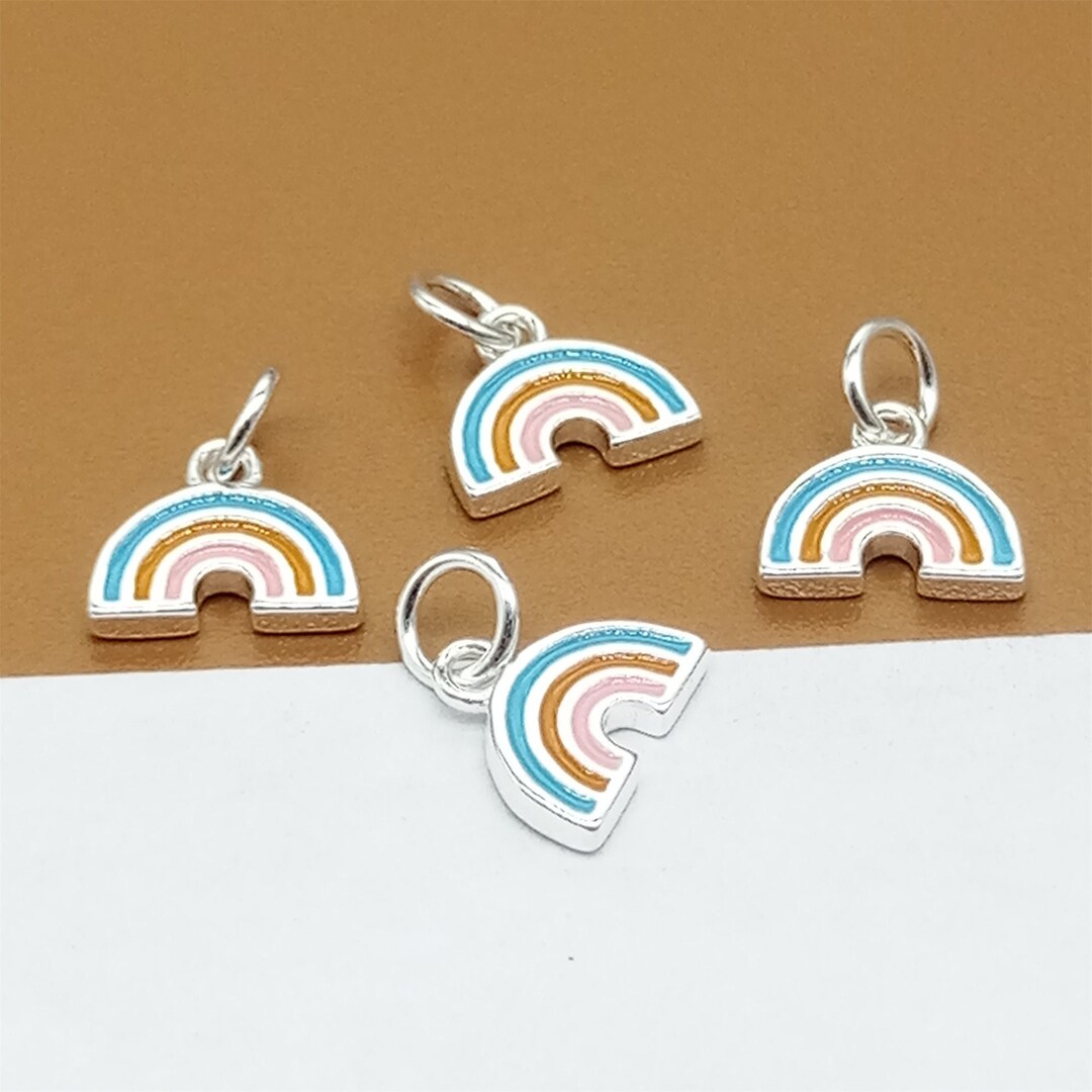 4 Sterling Silver Tiny Rainbow Charms W/ Enameled, 925 Silver Rainbow ...