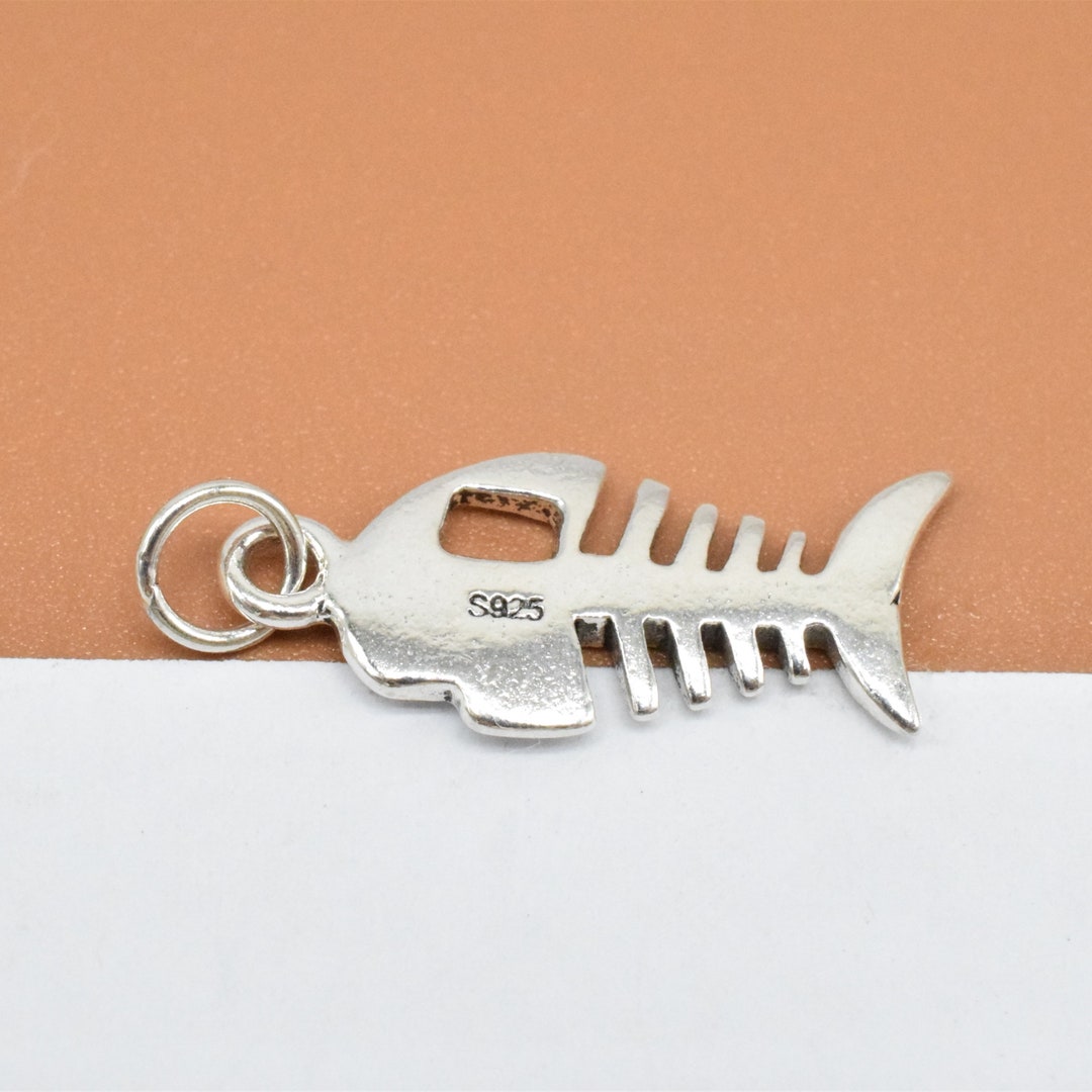 925 Sterling Silver Fish Bone Charms 2-sided, 925 Silver Fish Skeleton ...