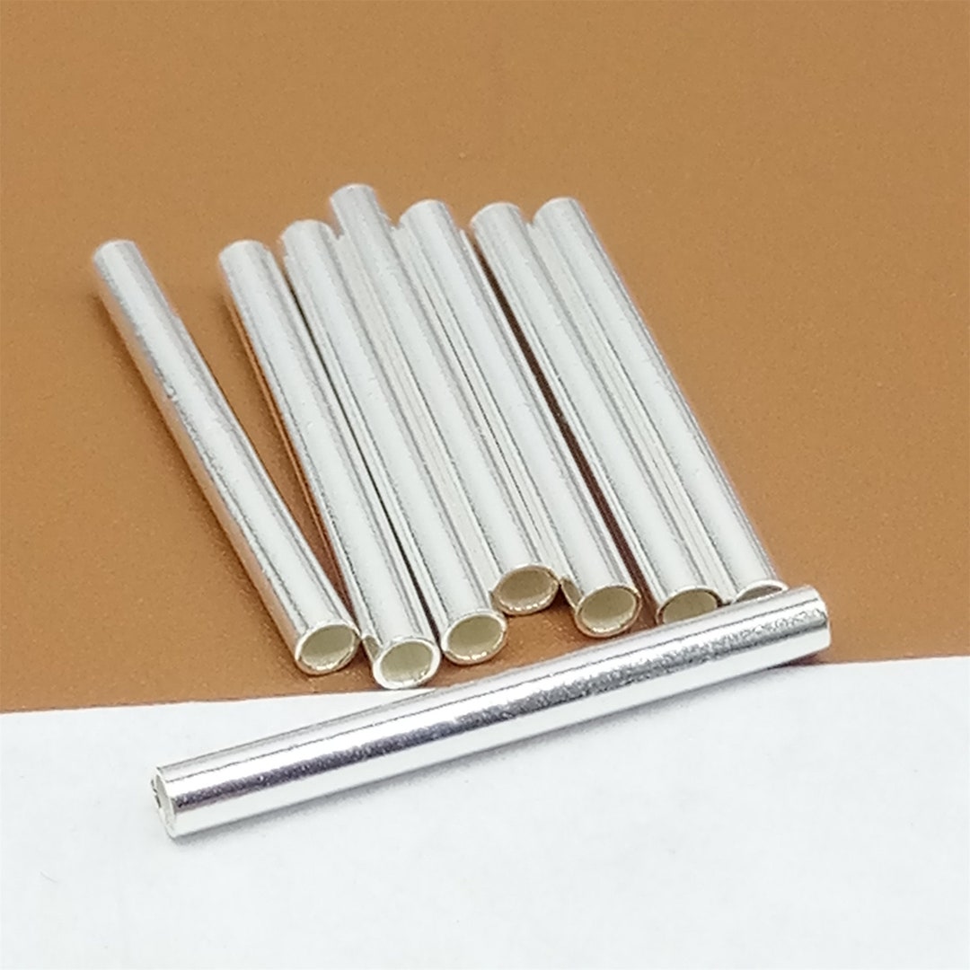 30 Sterling Silver Straight Tube Beads, Plain Tube Bead, 925 Silver ...