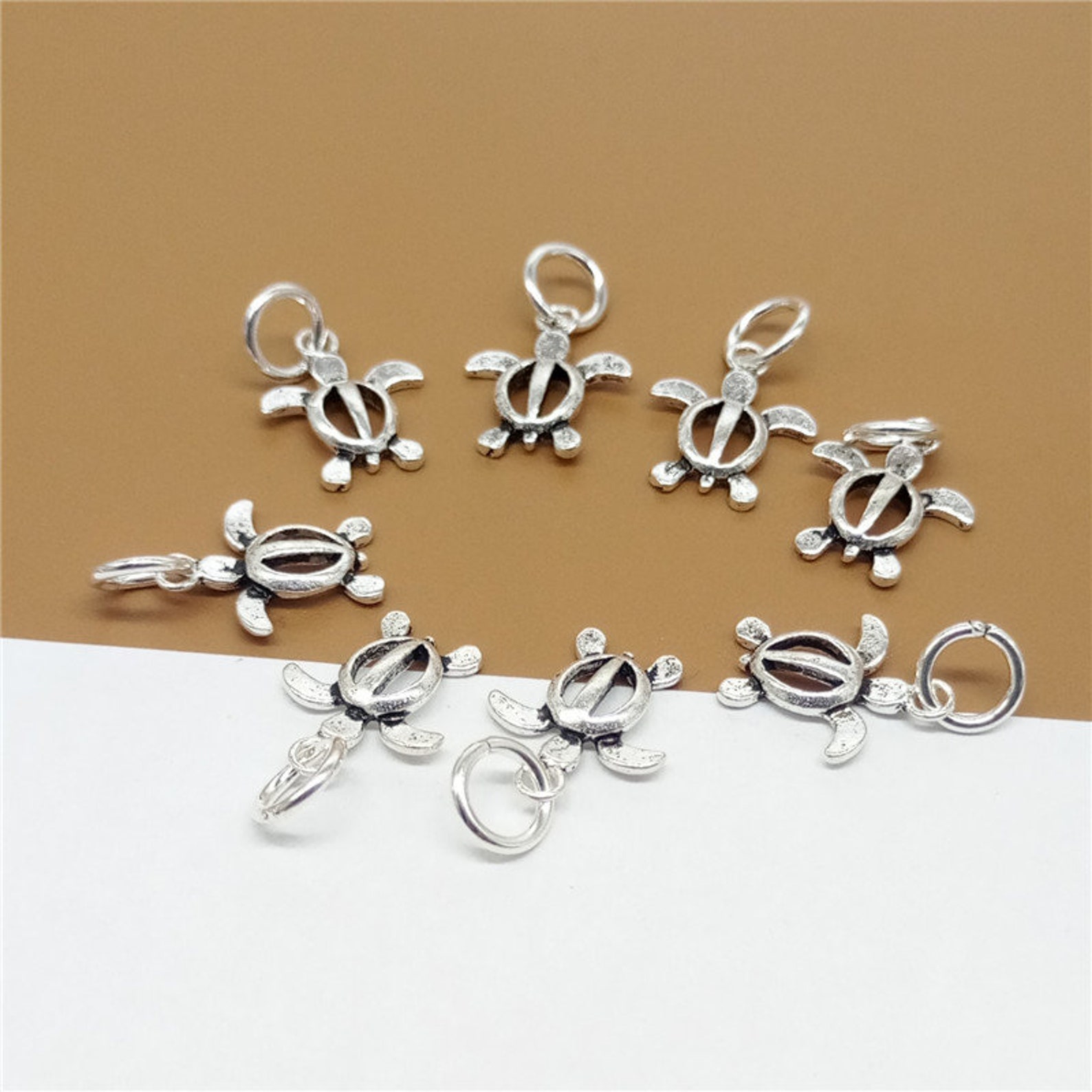 10 Sterling Silver Turtle Charms, 925 Silver Turtle Charms, Sea Charm ...