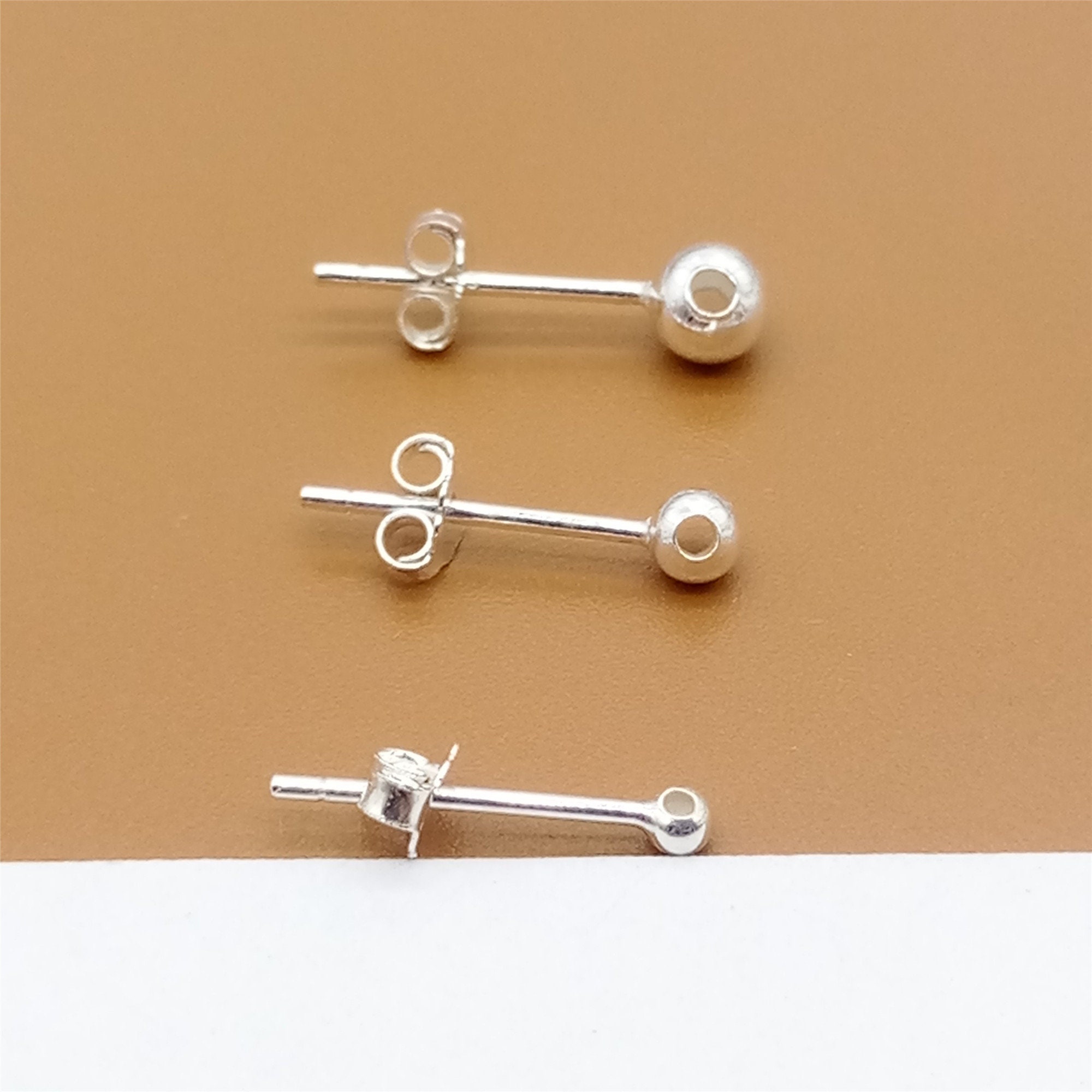 10 Pairs Sterling Silver Bead Stud Earring Posts W/ Hole 0.85mm 1.1mm 1 ...