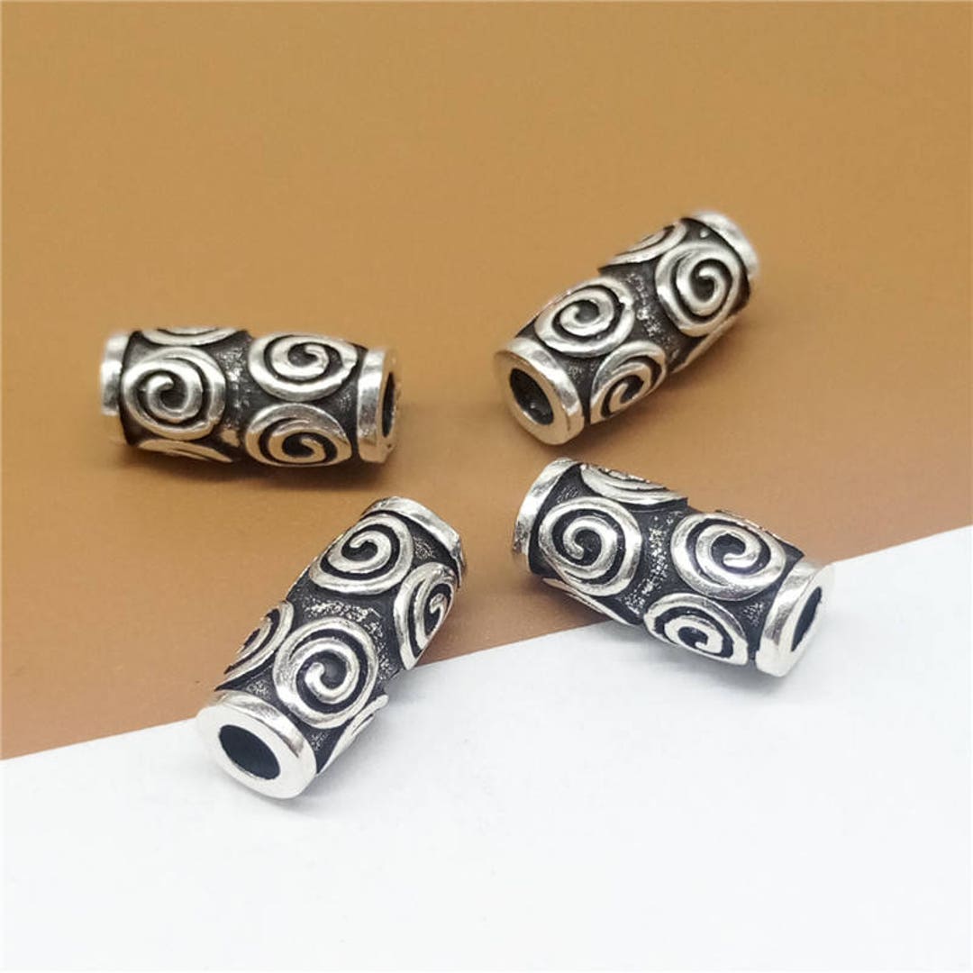 2 Sterling Silver Spiral Barrel Beads, Tube Beads, 925 Silver Sprial ...