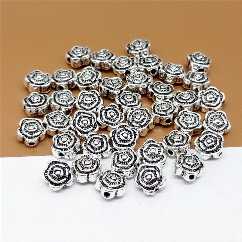 10 Sterling Silver Rose Flower Beads 2-sided 925 Sterling - Etsy