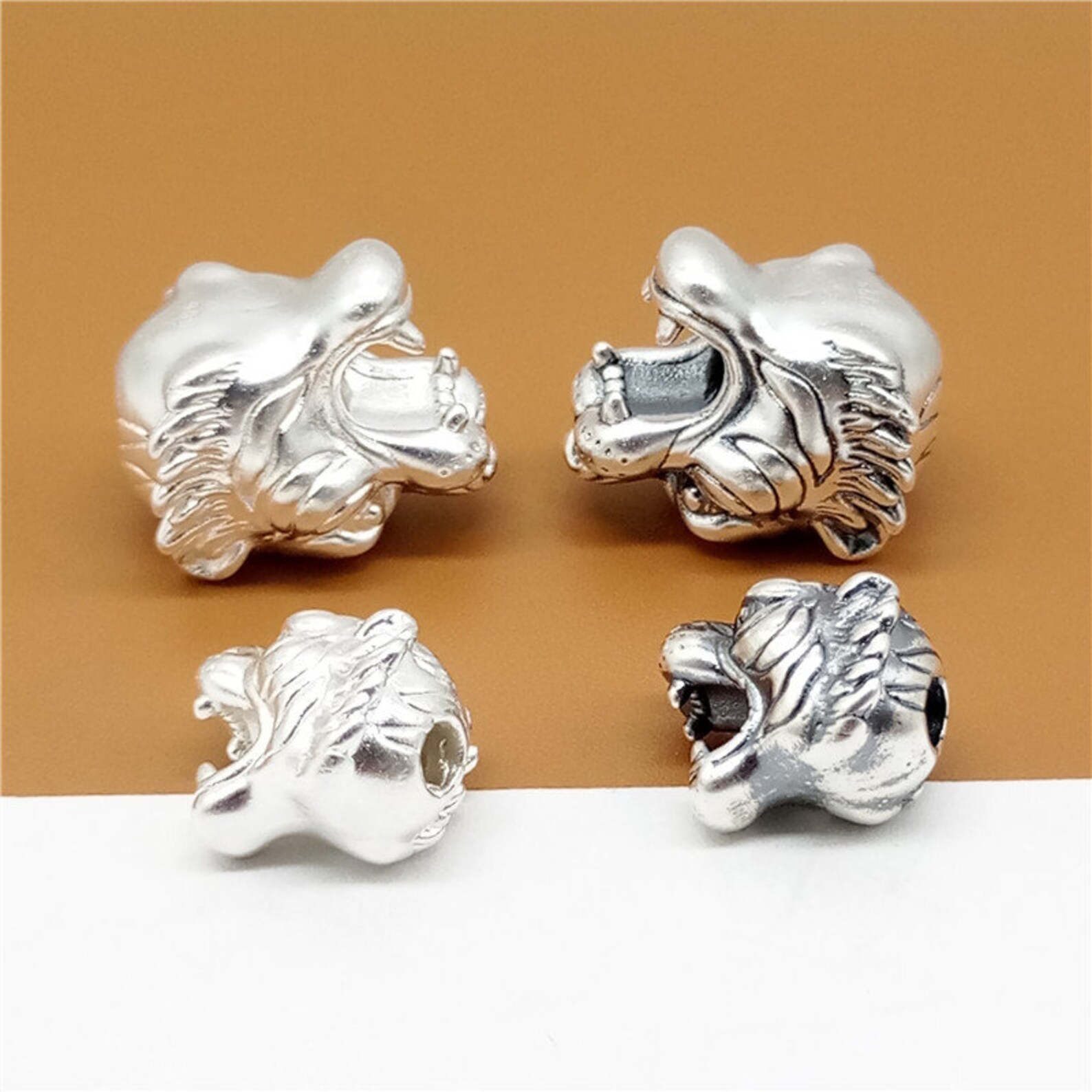 999 Fine Silver Tiger Bead 3D, Sterling Silver Tiger Bead 3D, Fine ...