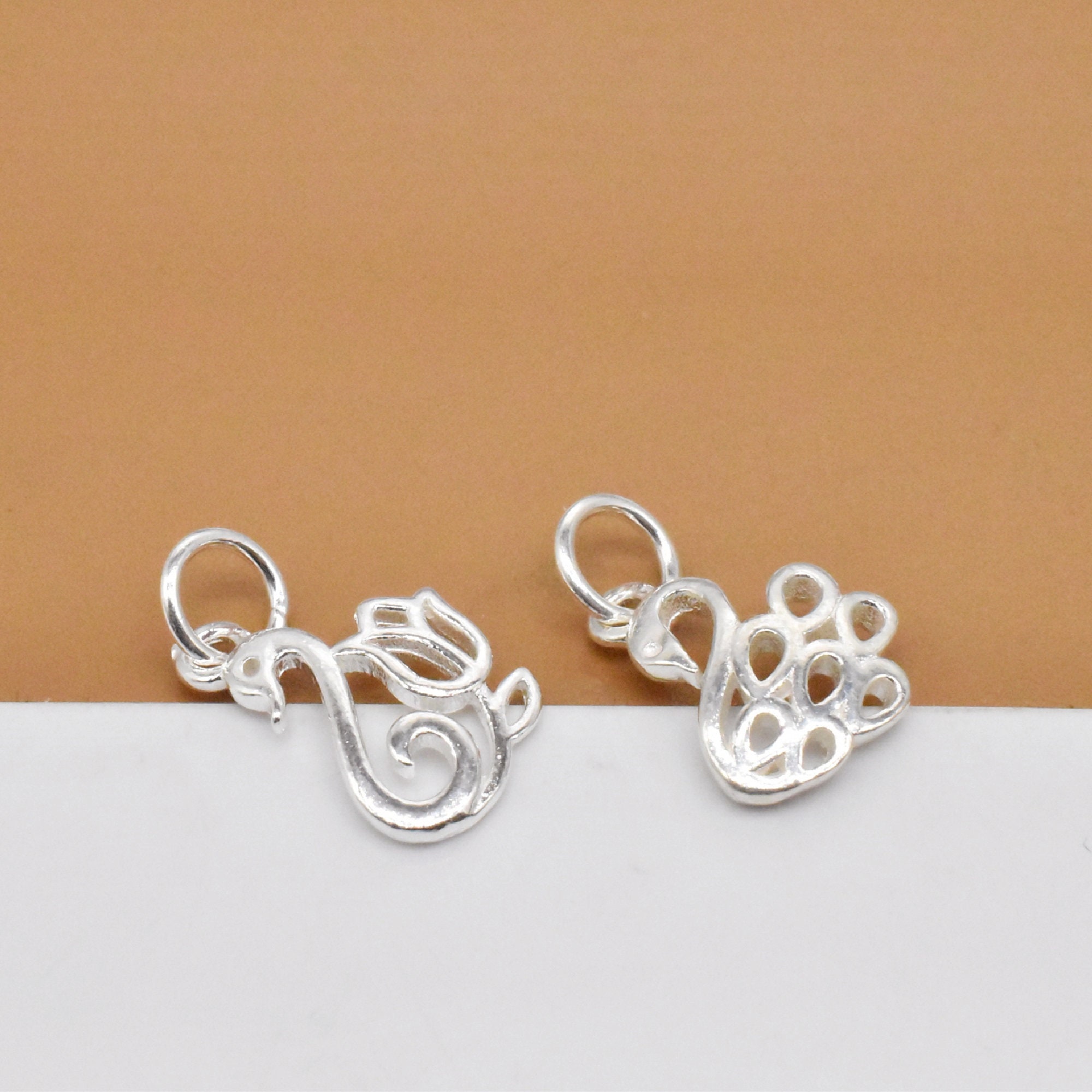 5 Sterling Silver Swan Charms, 925 Silver Flower Swan Charms, Shiny ...