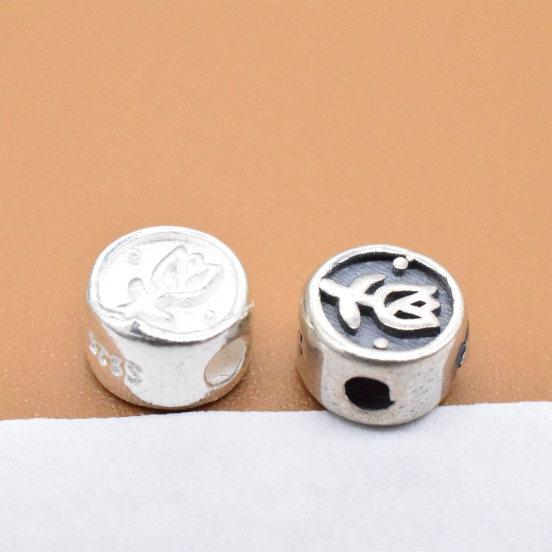 5 Sterling Silver Rose Beads 2-sided, 925 Silver Flower Round Bead ...