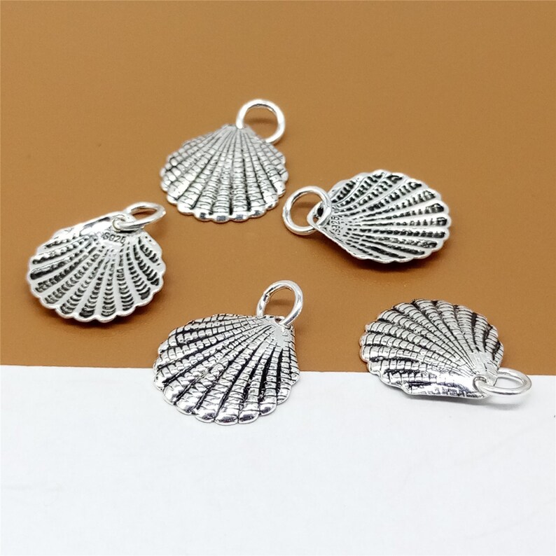 5 Sterling Silver Shell Charms, Oxidized Shell, 925 Silver Shell Charms ...