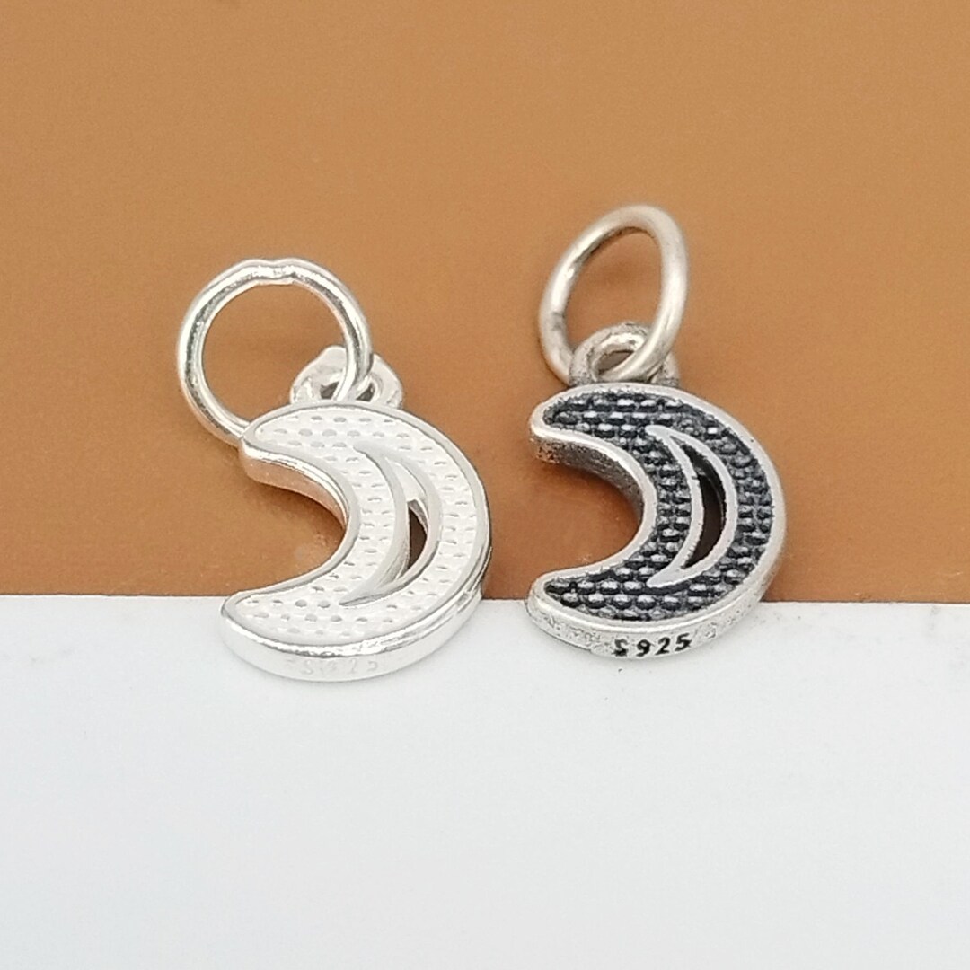 6 Sterling Silver Moon Charms 2-sided, 925 Silver Moon Charm, Small ...